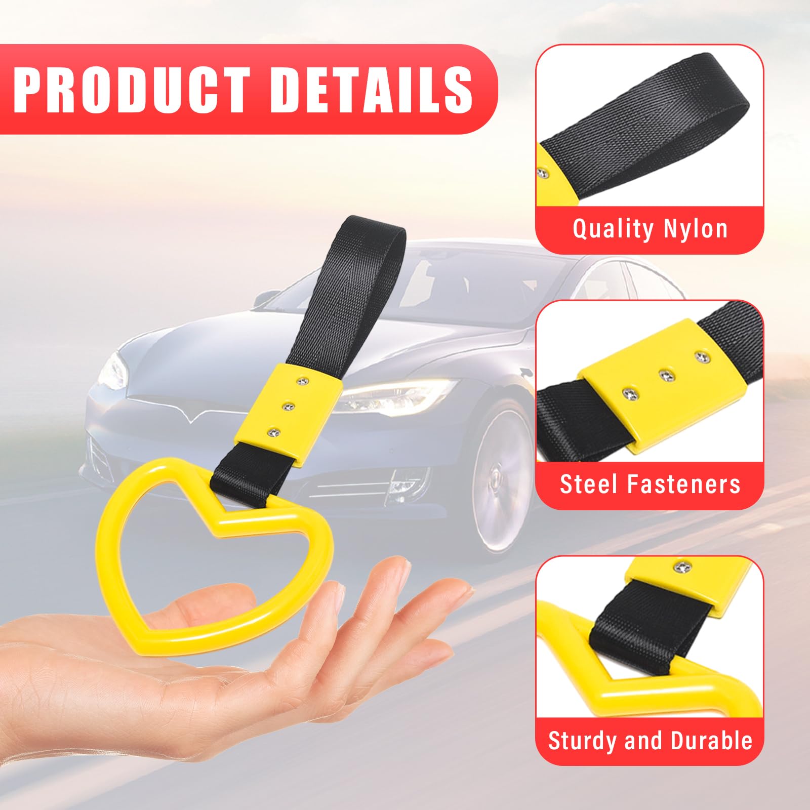 Snapklik.com : Augeny 2PCS Ring Heart Shaped Car Hand Straps, Cute Rear ...