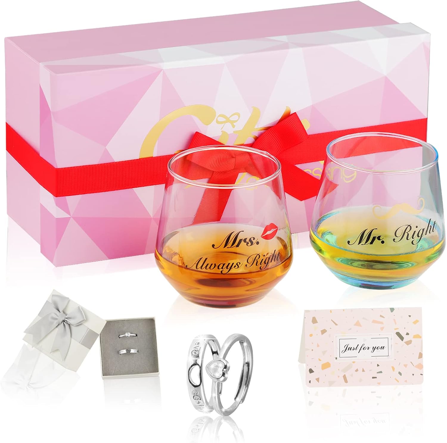 Amazon.com | CHARMGIFTBOX Stemless Wine Glass Set of 2 with Matching ...