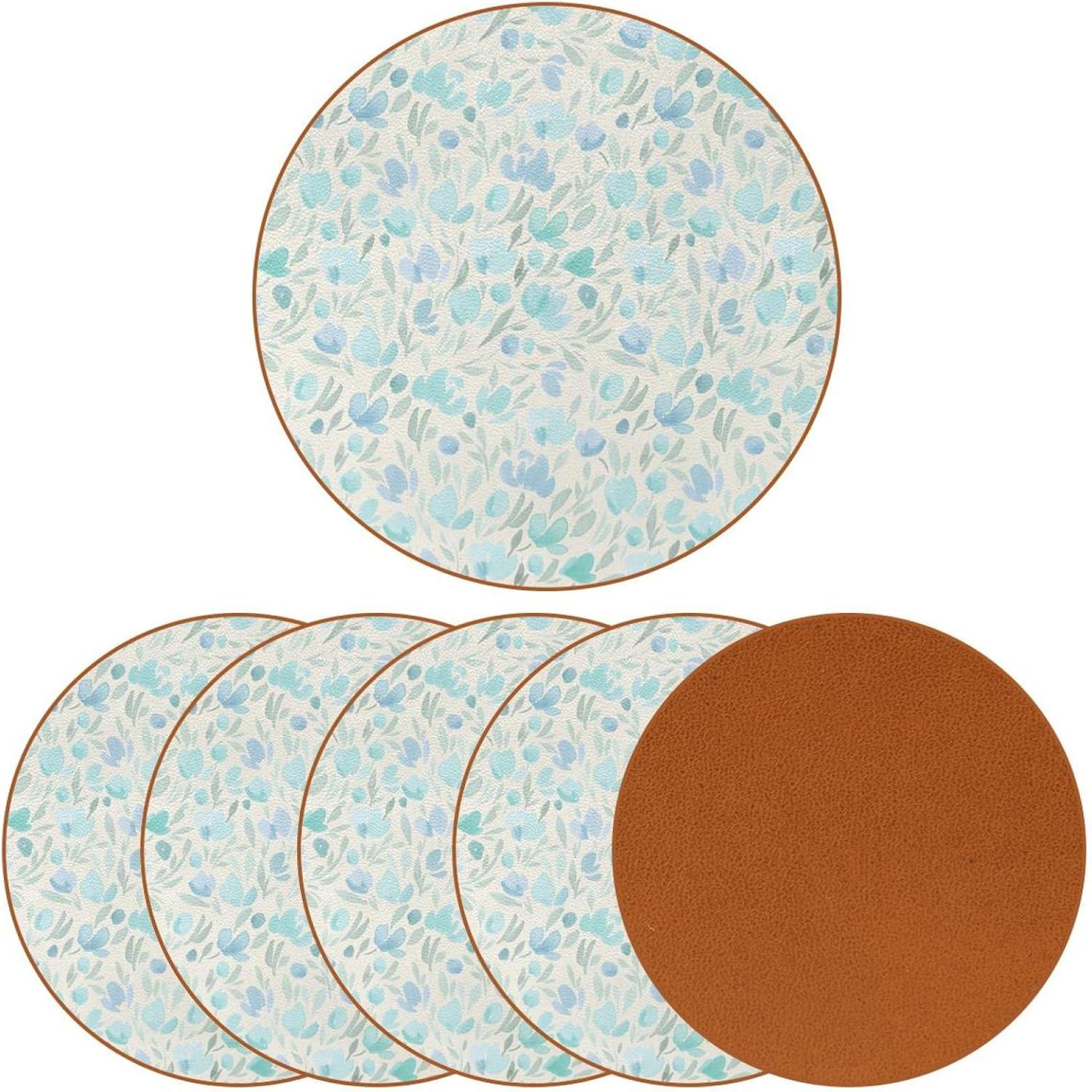 Amazon.com: Blue Flower Round Coasters 6 Pieces Drink Coasters Bar ...