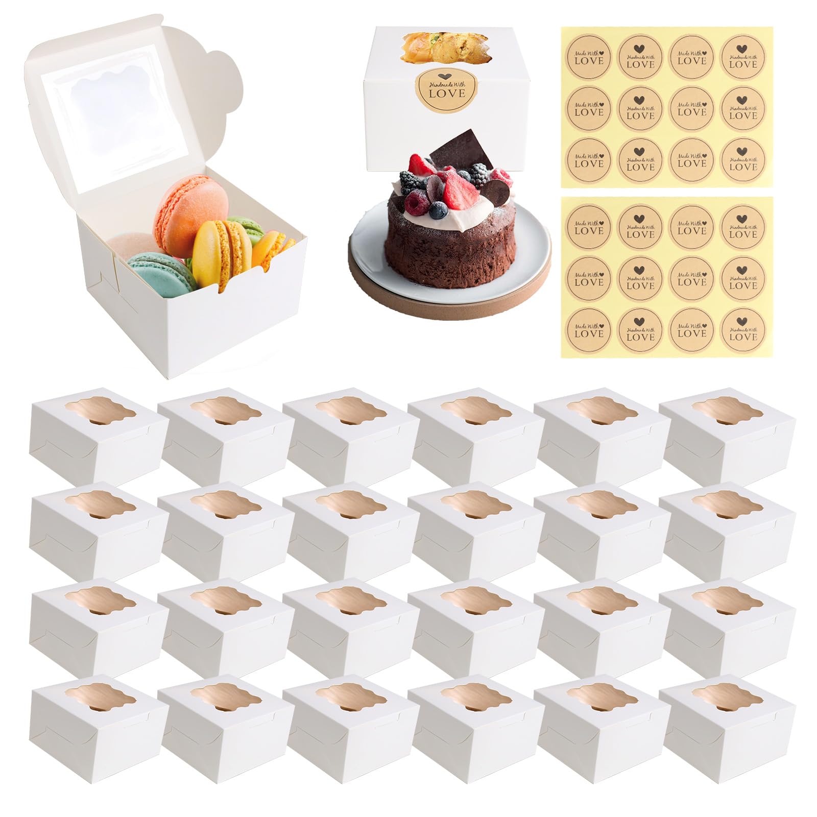 24PCS Cardboard Cake Boxes, 4 inch Cupcake Boxes with Windows and 24 ...