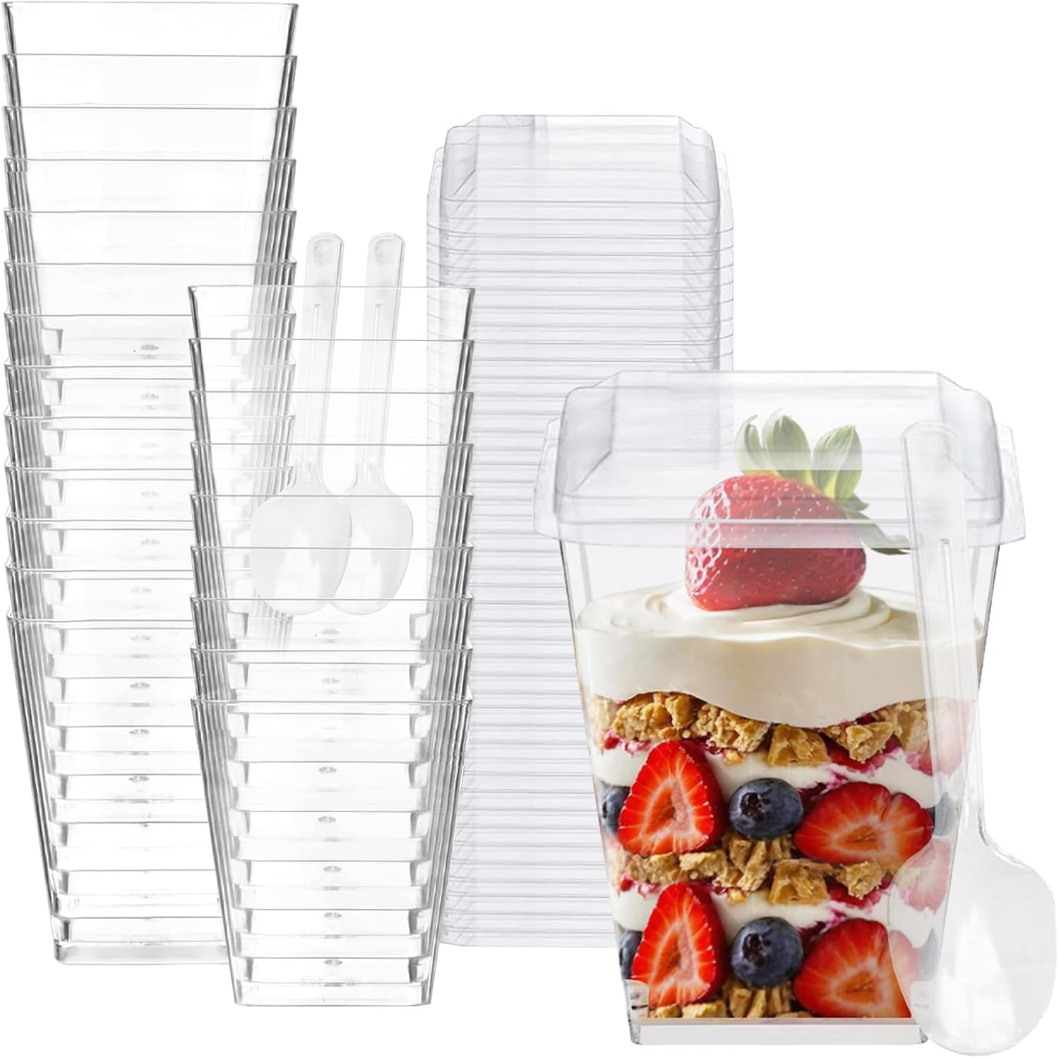 Amazon.com | joy akkess 50 Pack 5 oz Plastic Dessert Cups with Lids and ...