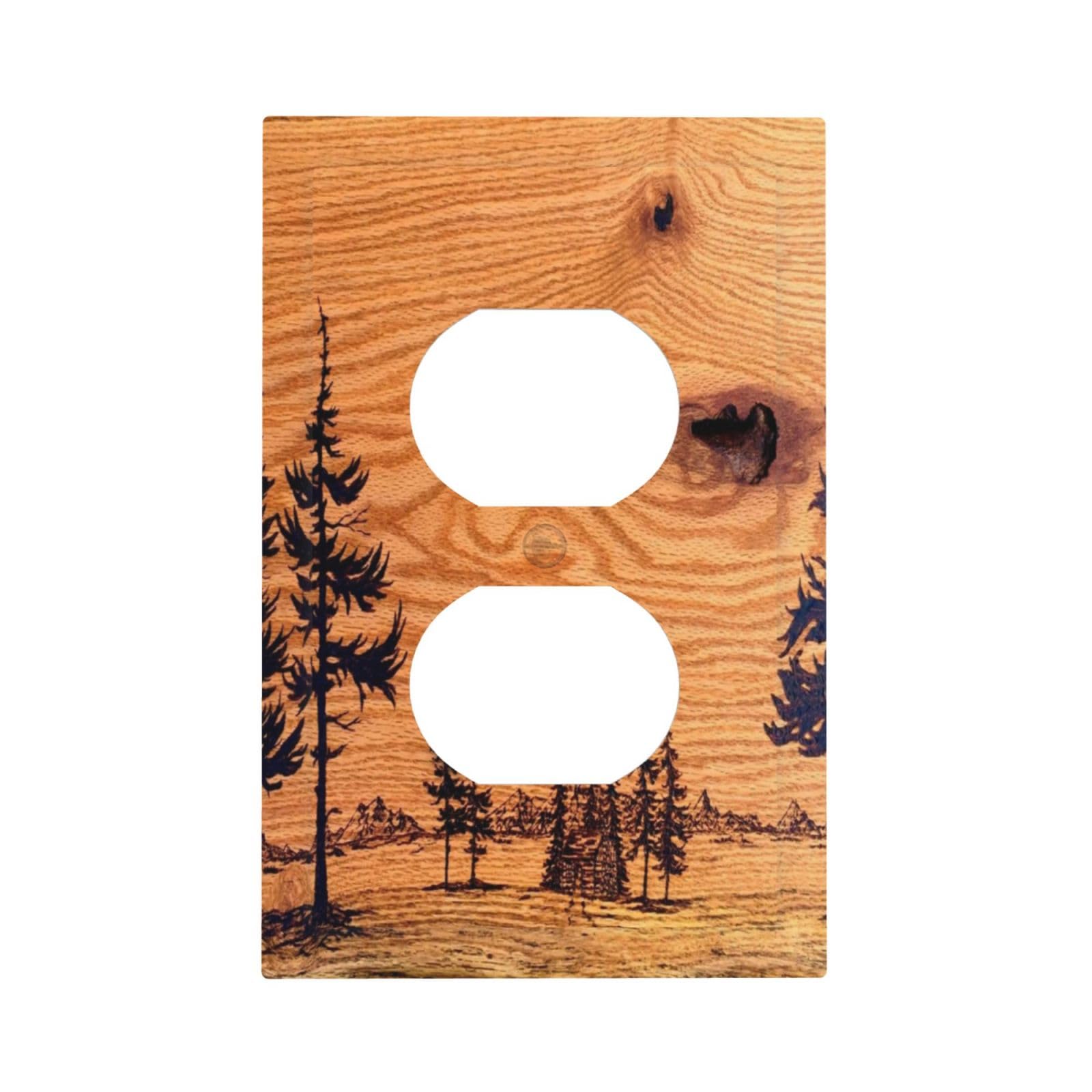 Farmhouse Pine Tree Wood Print Duplex Outlet Covers Decorative Light ...