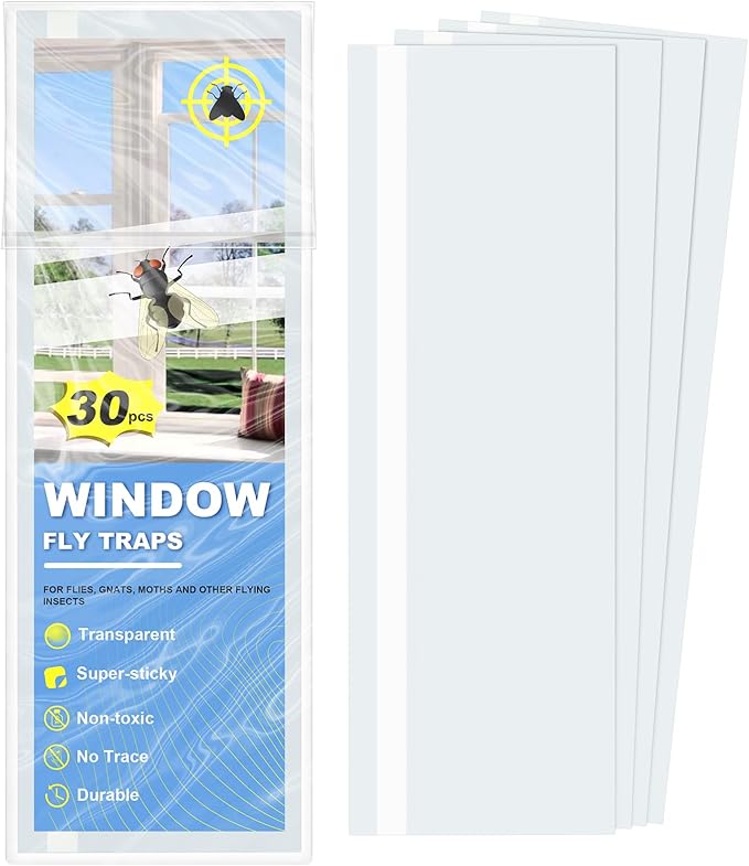 30 Pack Window Fly Traps Indoor, Clear Fly Paper Sticky Strips, House ...
