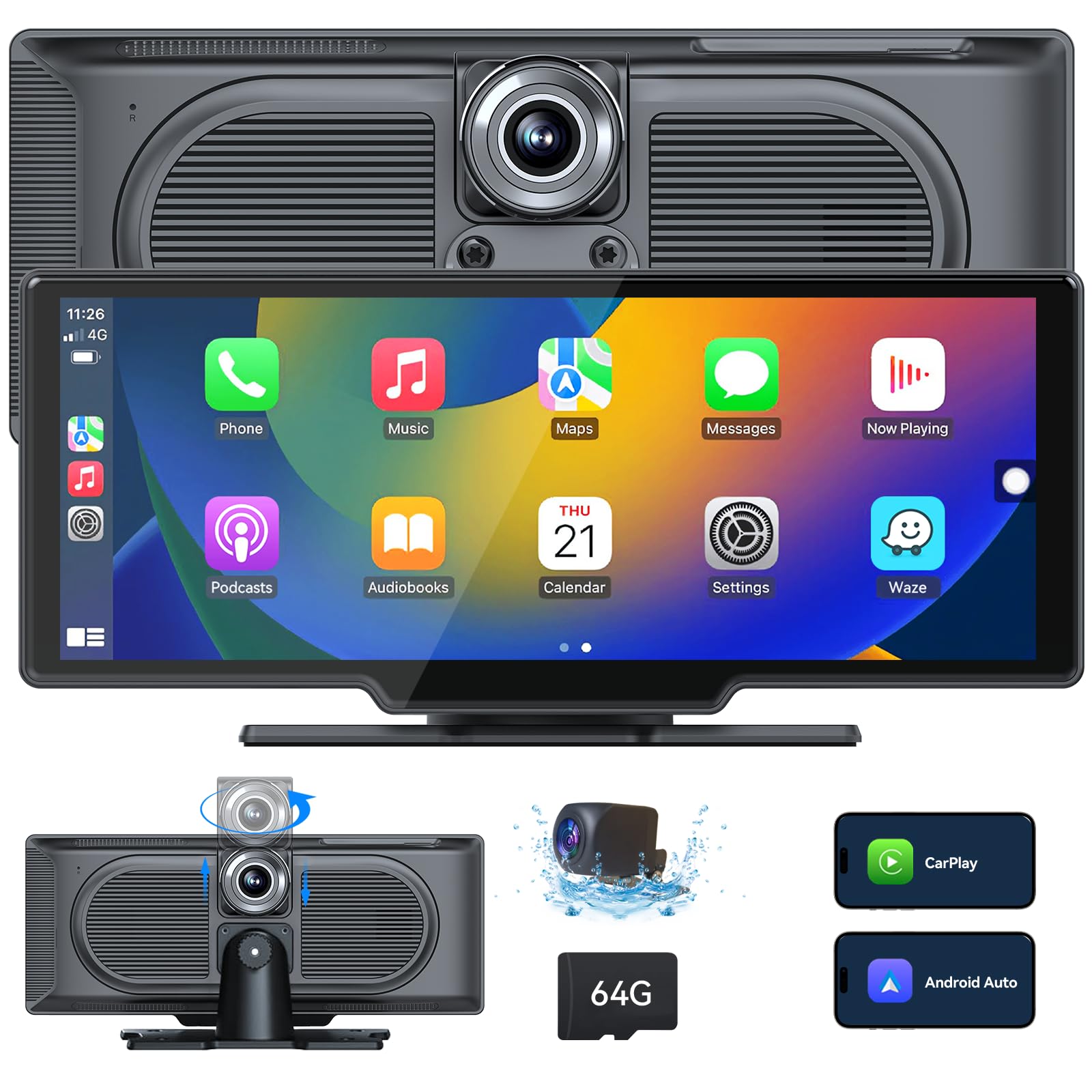 Amazon.com: 1080p Backup Camera with 10.26” Portable Carplay & Android ...