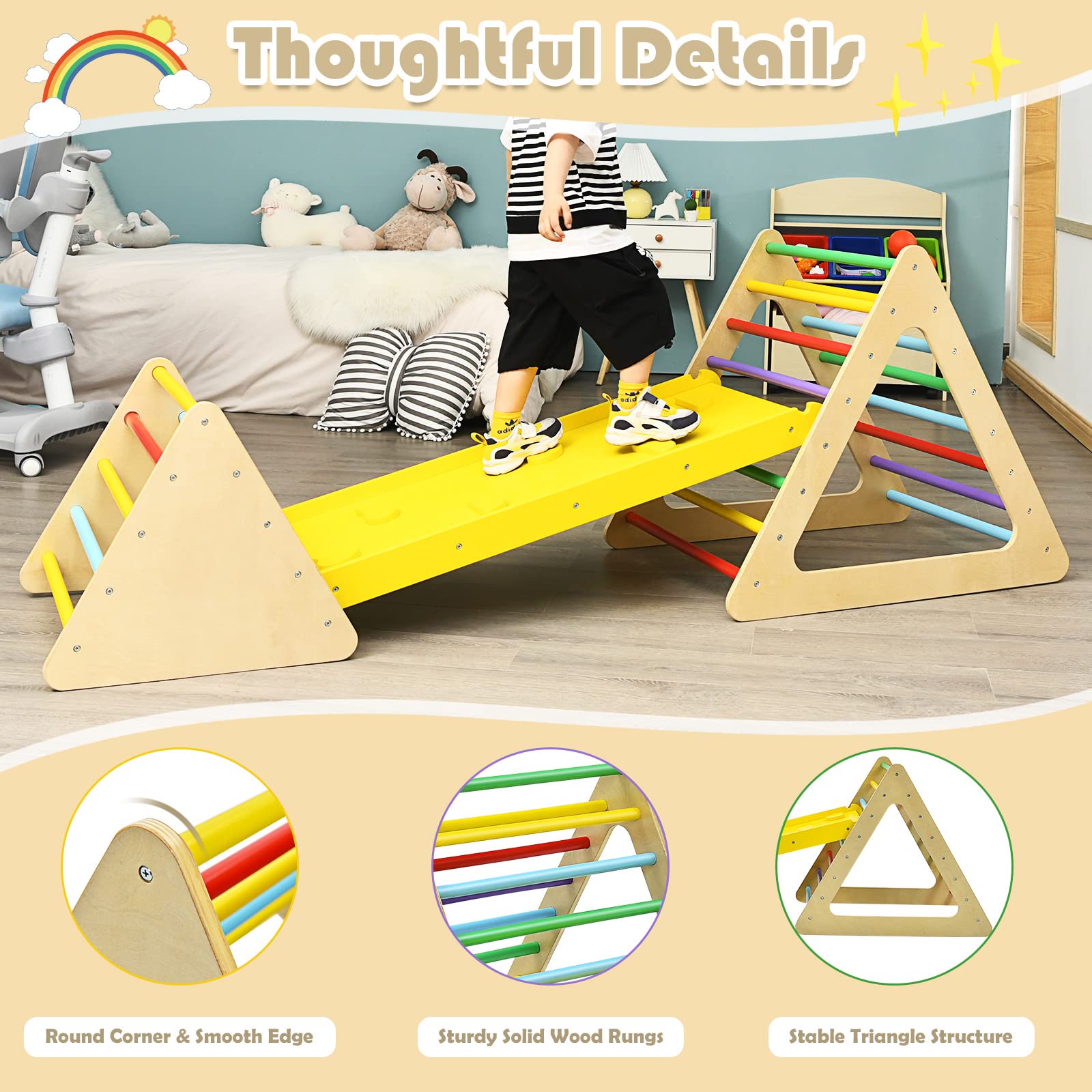 Buy GYMAX Kids Triangle Climber with Ramp, Wooden Children Triangle ...