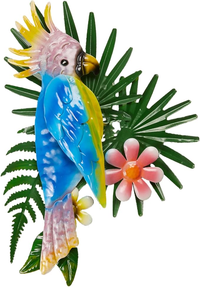 Amazon.com: Outdoor Hanging Parrot Wall Decor - Metal Blue Tropical ...