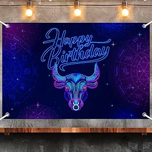 Amazon.com : Taurus Happy Birthday Backdrop, Blue and Silver Birthday ...