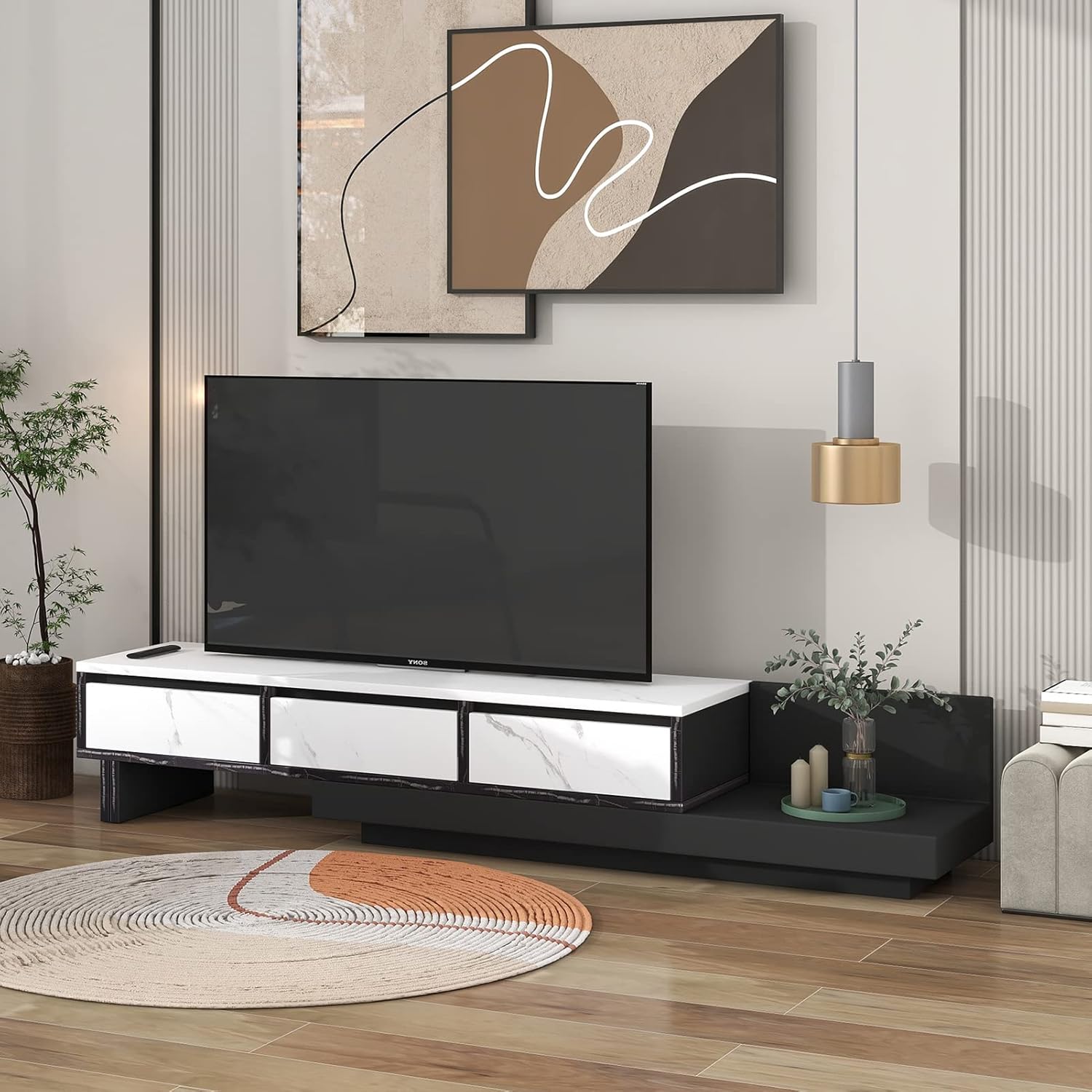 Amazon.com: Modern Extendable TV Stand, White Media Console with 3 ...
