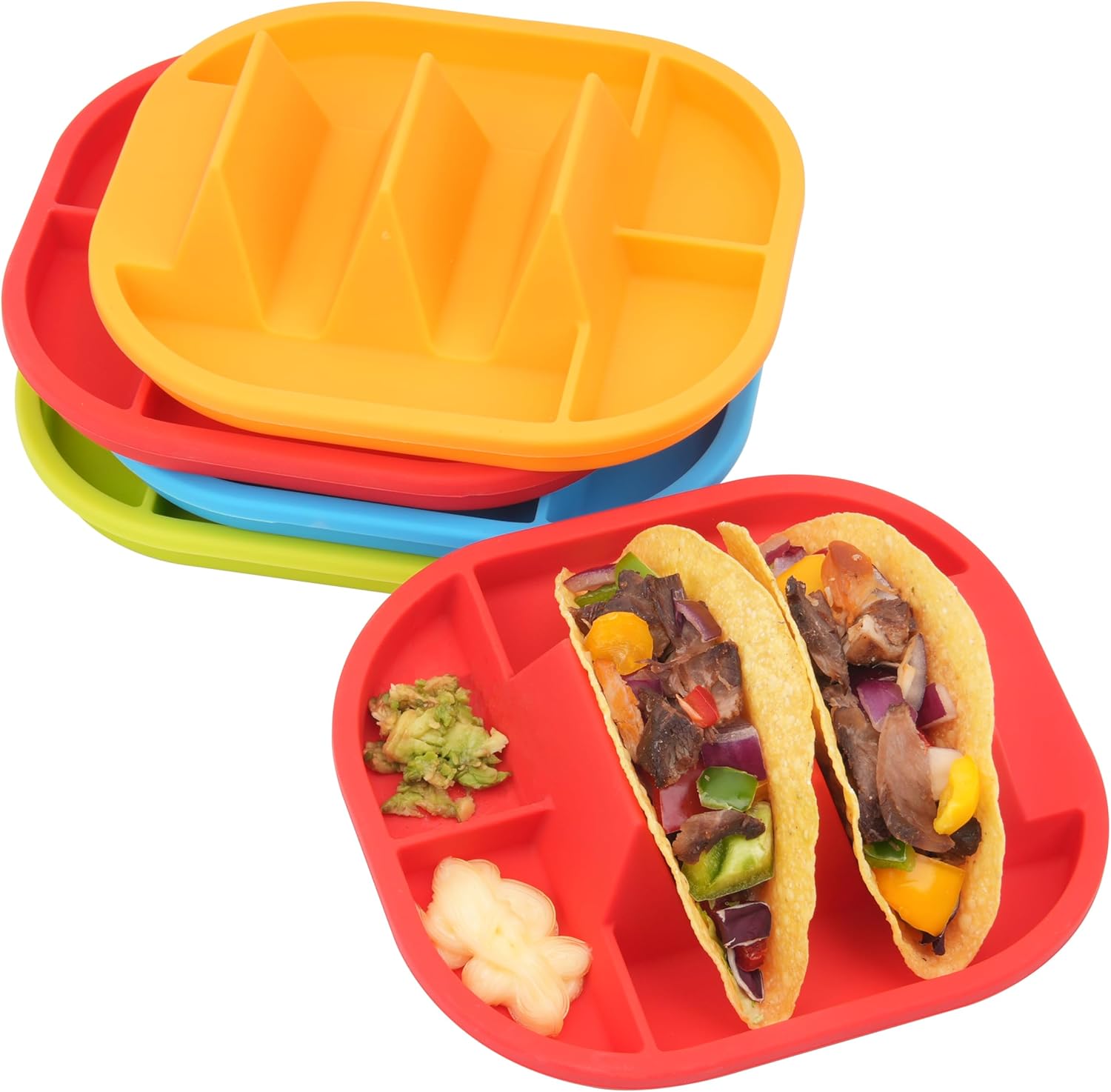 Amazon.com: 4 Pack Silicone Taco Plates With Dividers, Colorful Taco ...