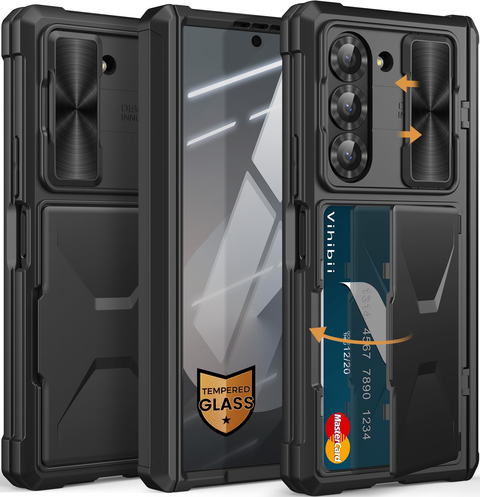 Amazon.com: Vihibii for Samsung Galaxy Z Fold 6 Case with Card Holder & Camera Cover & Hinge ...