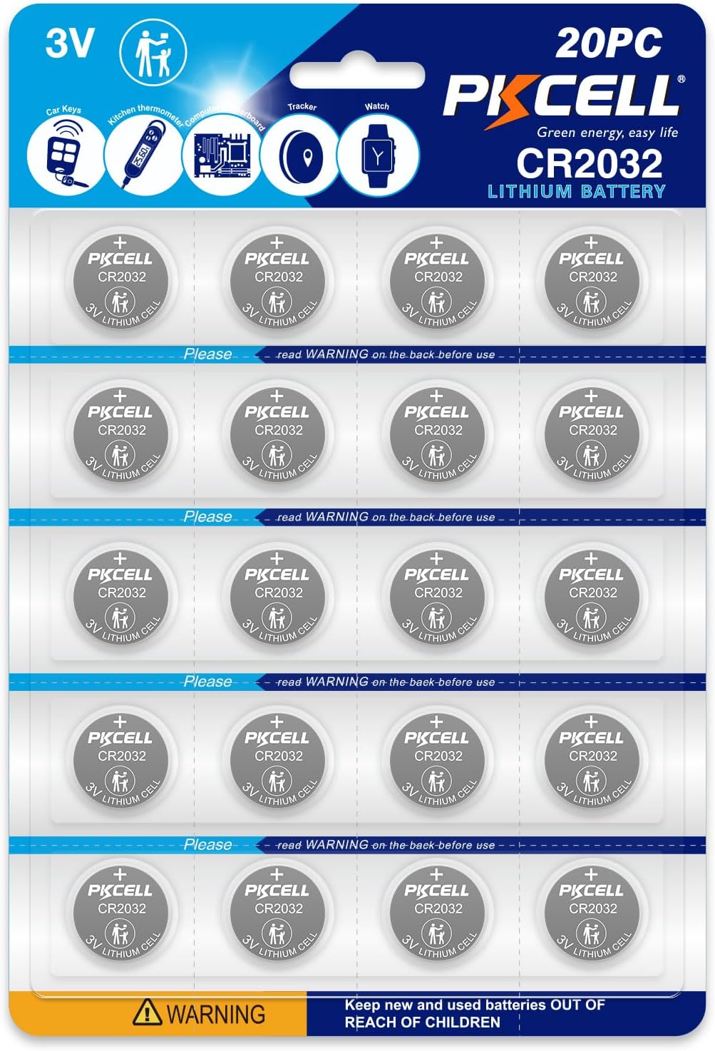Amazon.com: PKCELL CR2032 Batteries 20 Pack CR2032 3V Lithium Battery ...