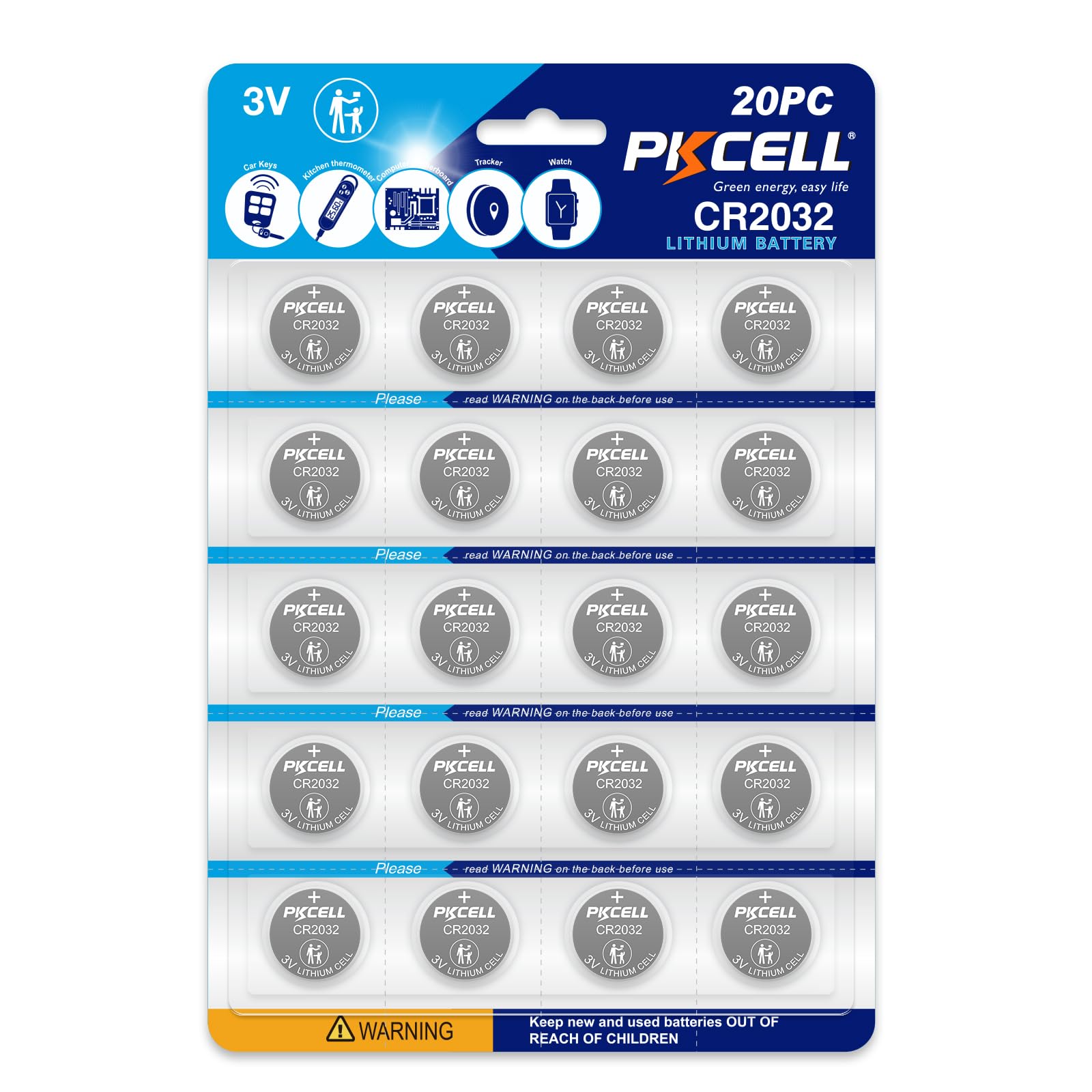 Amazon.com: PKCELL CR2032 Batteries 20-Pack 2032 Battery CR2032 Lithium ...