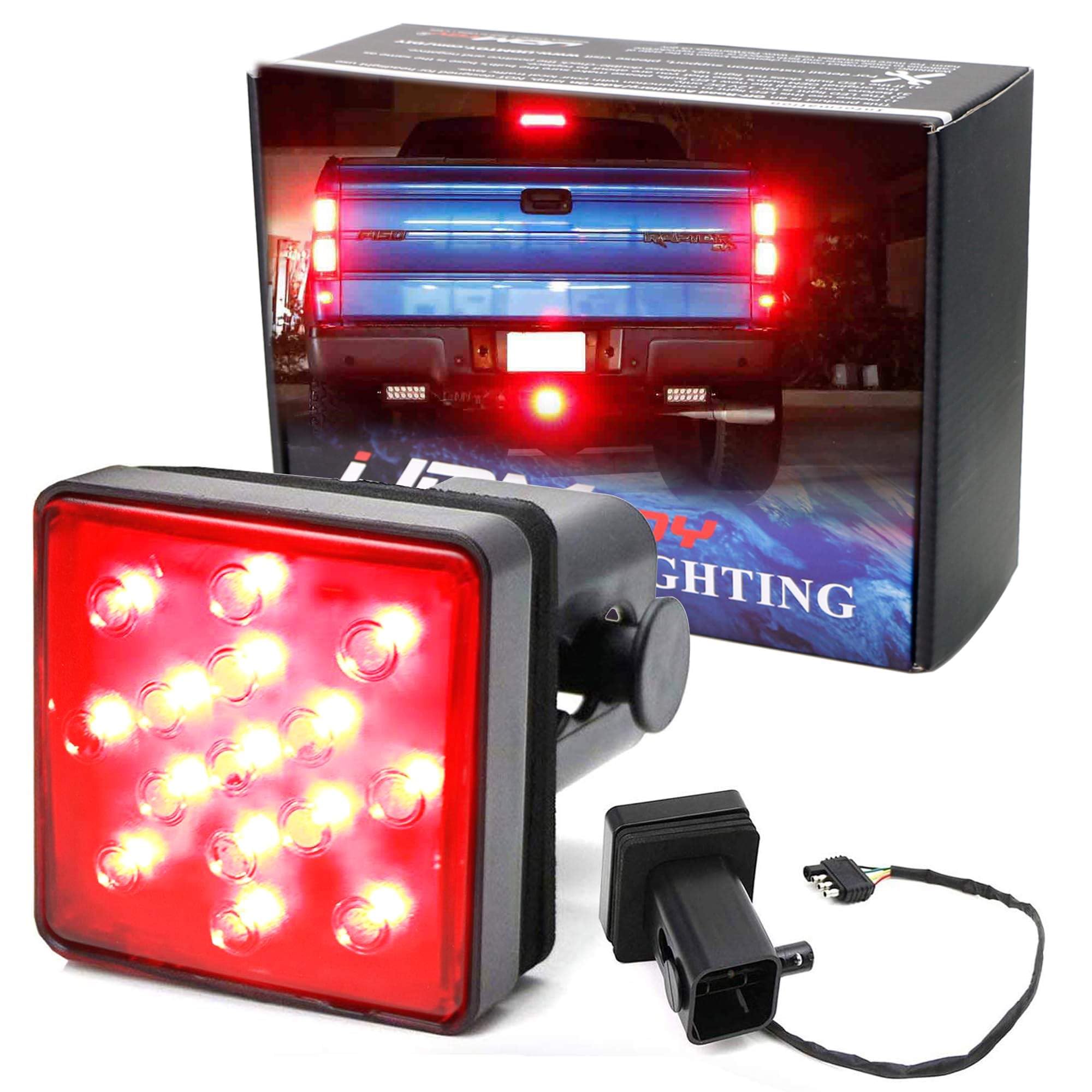 iJDMTOY Red Lens 15-LED Tow Hitch Receiver Brake Tail Light w/Strobe ...