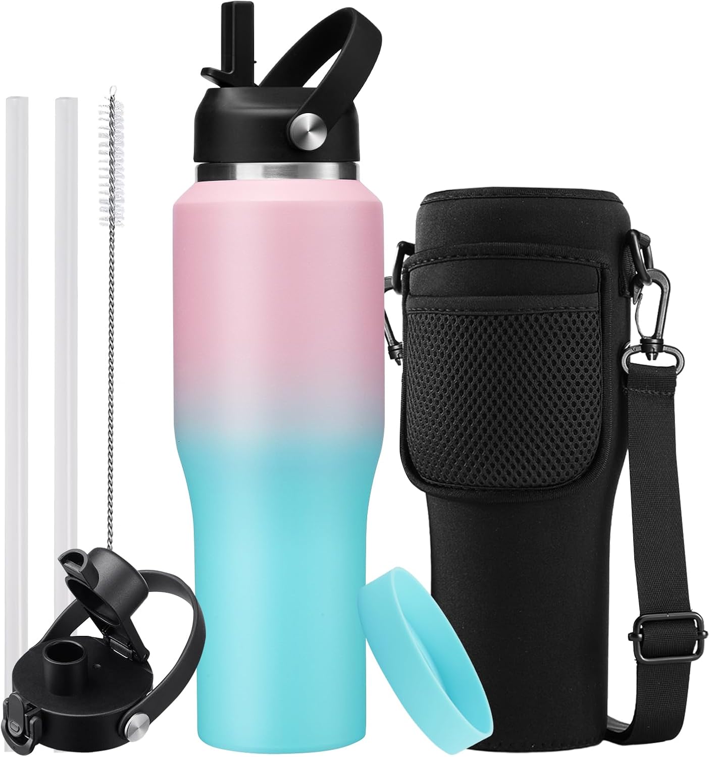 Amazon.com: Insulated Water Bottles that Fits in Cup Holder with Straw ...