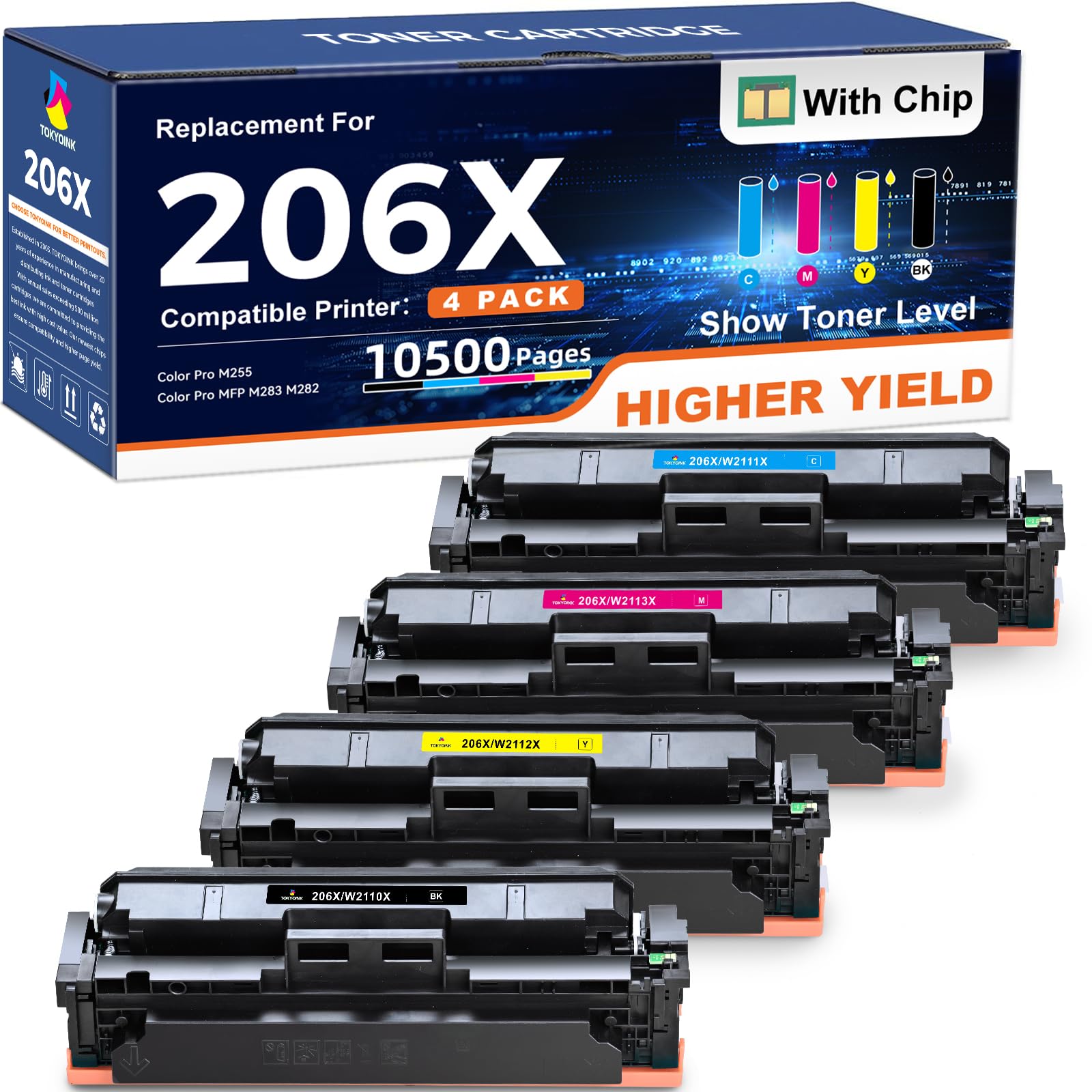 Amazon.com: TOKYOINK 206X M283fdw Toner Cartridges 4 Pack High Yield ...