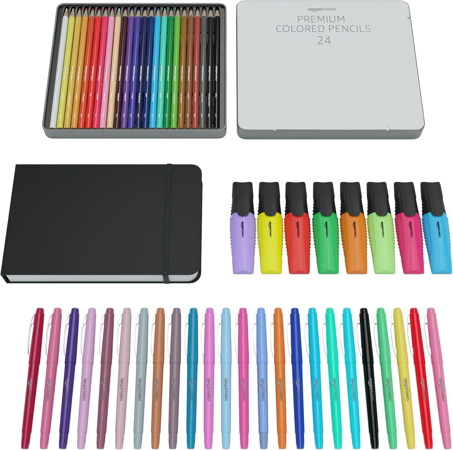 Amazon Basics - Art School Essentials Set: Sketchbook, Coloured Pencils ...