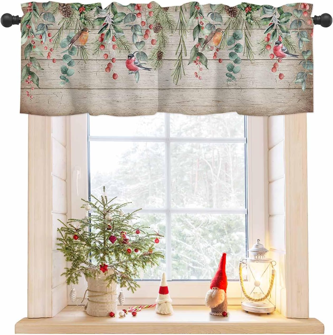 Amazon.com: Yun Nist Window Valance Curtain Christmas Eucalyptus Robin ...
