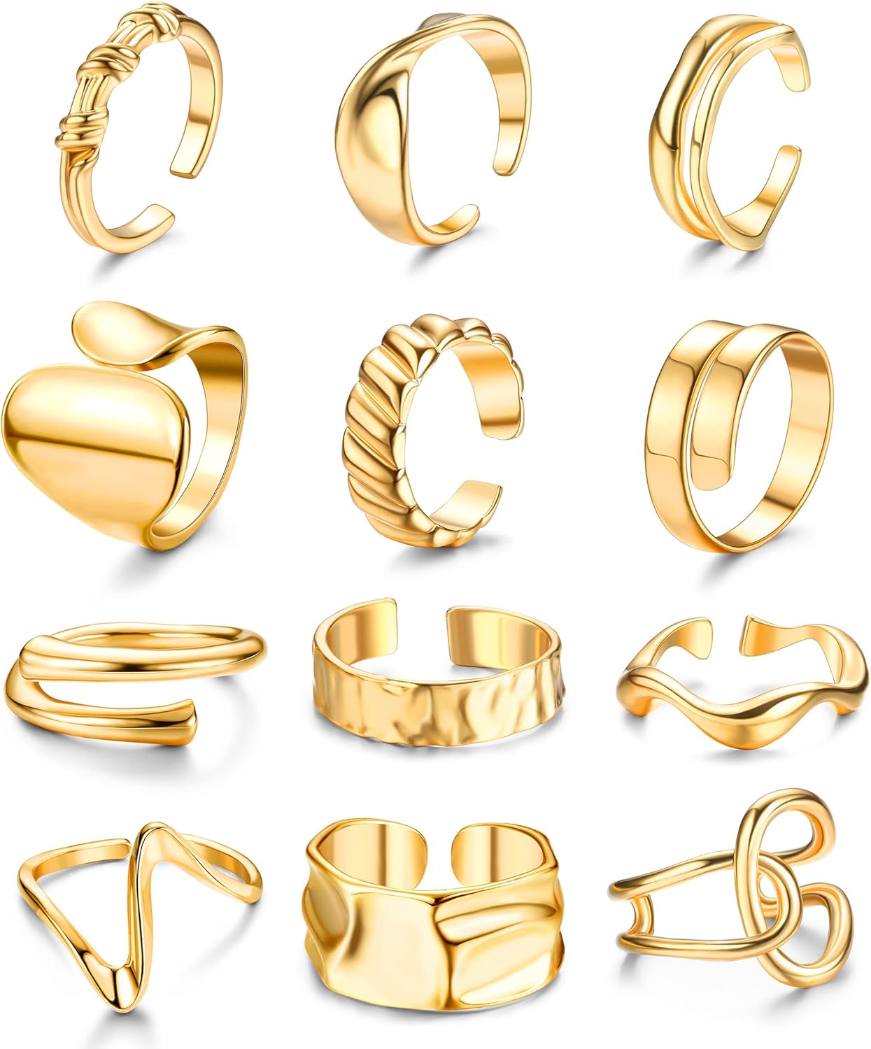 Amazon.com: FIBO STEEL 12PCS Chunky Rings for Women, 18K Gold Plated ...