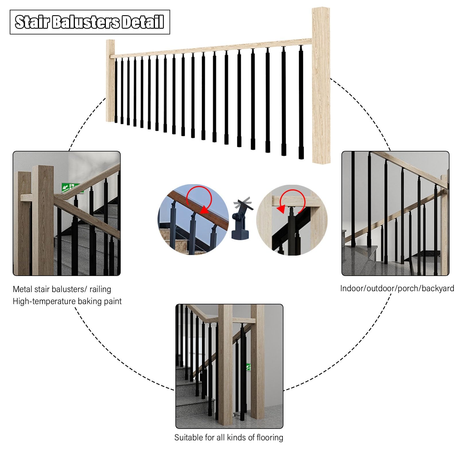 10 15 PCS Square Stair Baluster Interior, 270° Adjustable Staircase ...