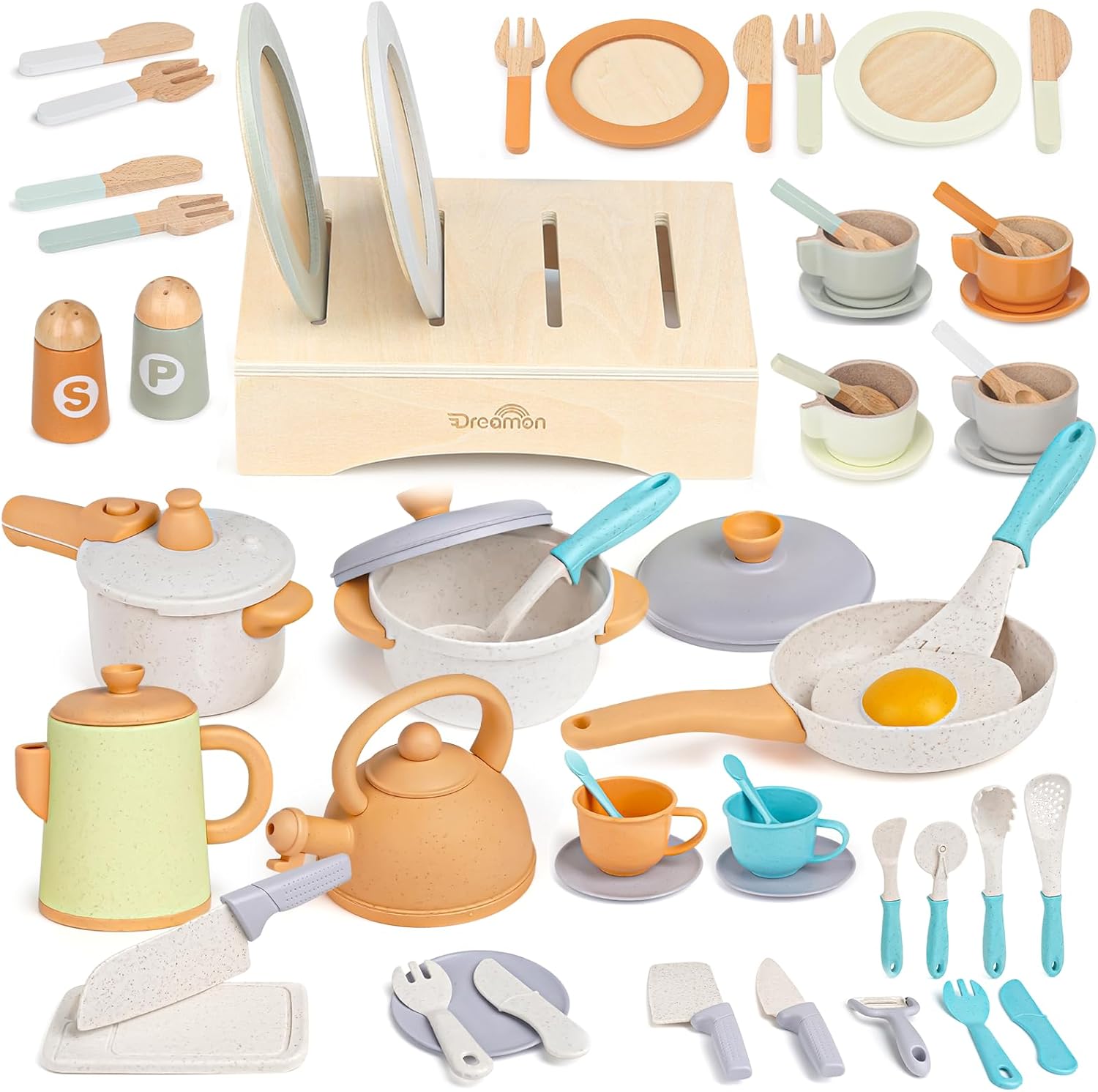 Amazon.com: Dreamon Play Dishes Kitchen Set and Cooking Play Set : Toys ...