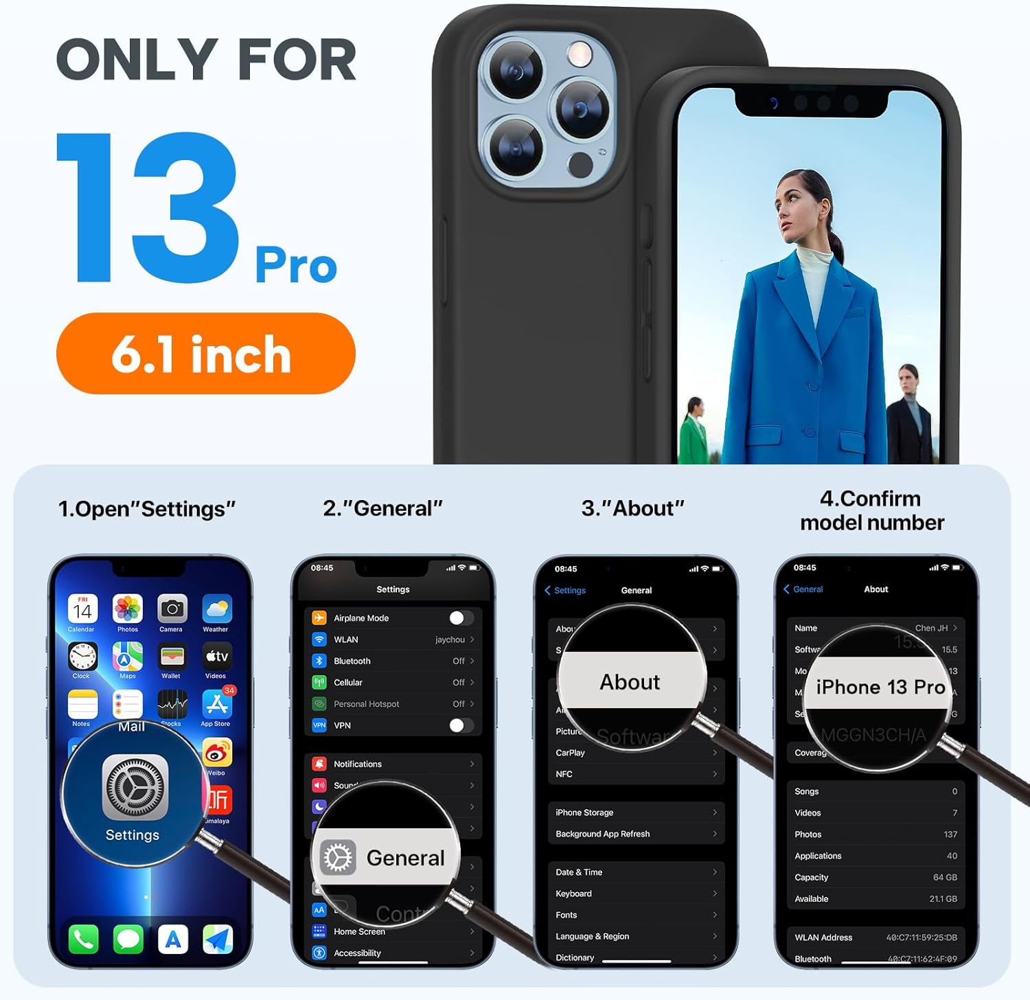 Miracase Funda diseñada para iPhone 13 Pro, con protector de pantalla de vidrio templado, forro ...