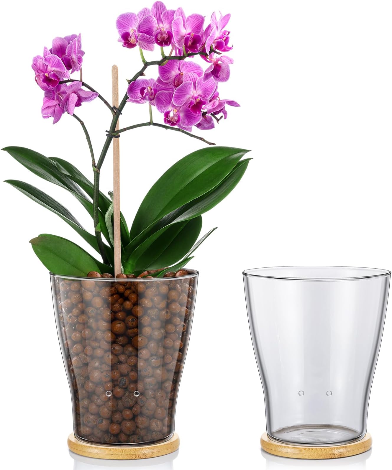 Amazon.com : Baderke Glass Orchid Pots with Holes and Bamboo Tray Glass ...