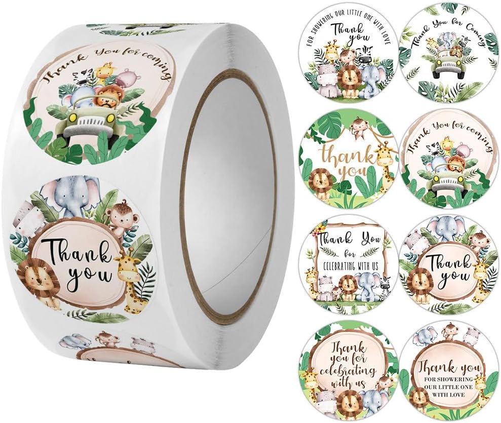 Amazon.com: Jungle Safari Thank You Stickers, Wild Animals Thank You ...