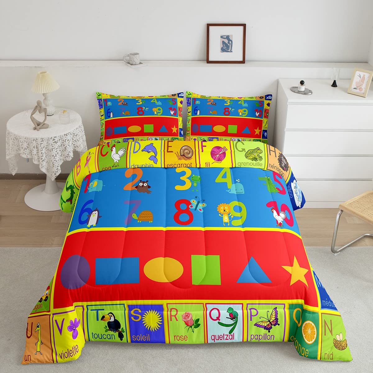 Amazon.com: jejeloiu Twin Size Kids Educational Learning Bedding Set ...