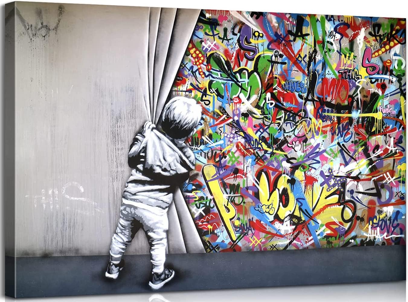Amazon.com: Banksy Canvas Graffiti Wall Art Poster Prints A Kid Boy ...