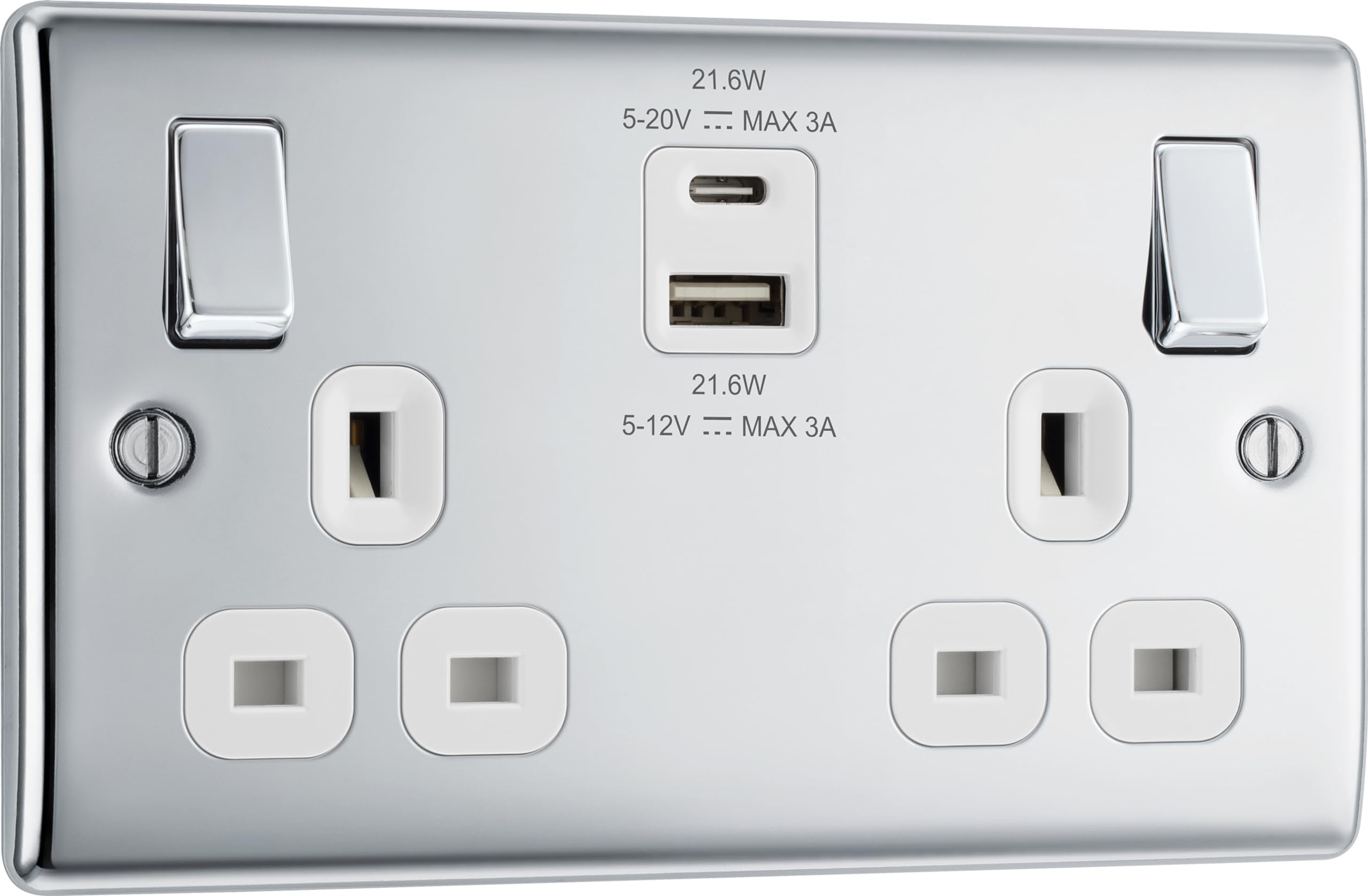 BG Electrical Double Switched Wall Plug Socket with Fast Charge Type A ...