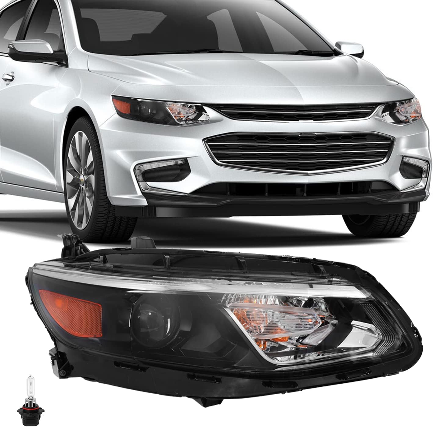 Amazon.com: TUSDAR Fits For 2016-2018 Chevy Malibu Halogen Headlights ...