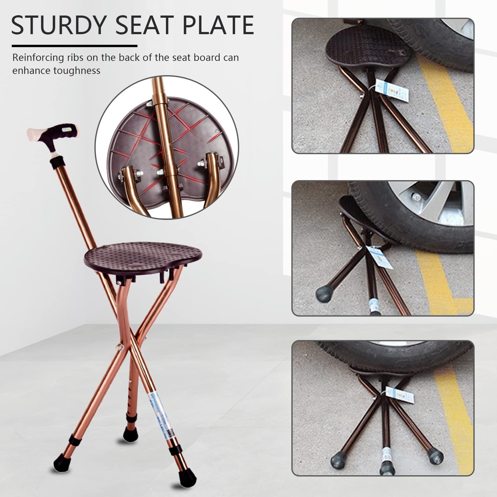 Yayayo Walking Cane with Seat Aluminum Alloy Portable LED Floding Chair ...