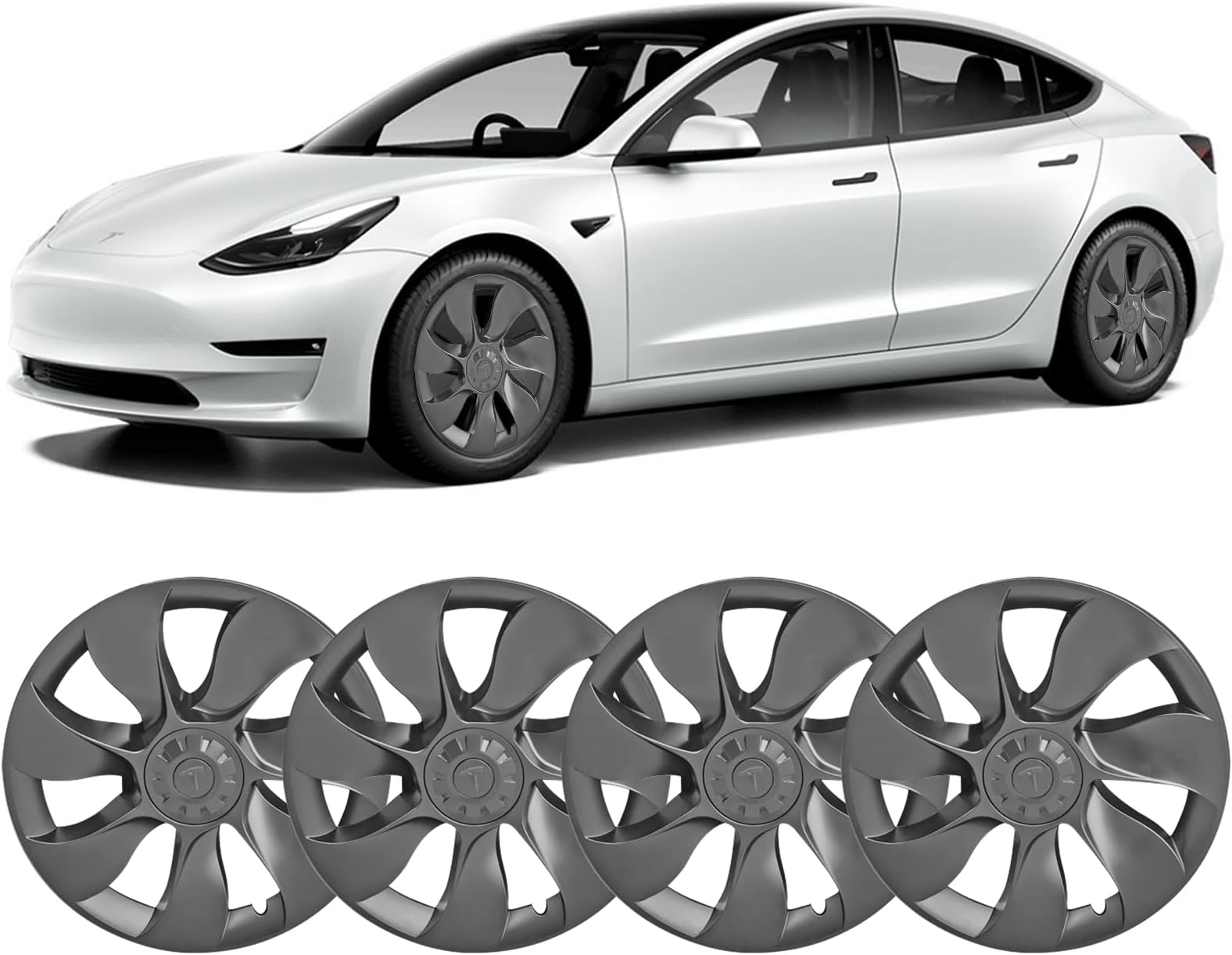 RUN.SE Tesla Model 3 Hub Caps - 18 Inch Compatible Waterproof Matte ...