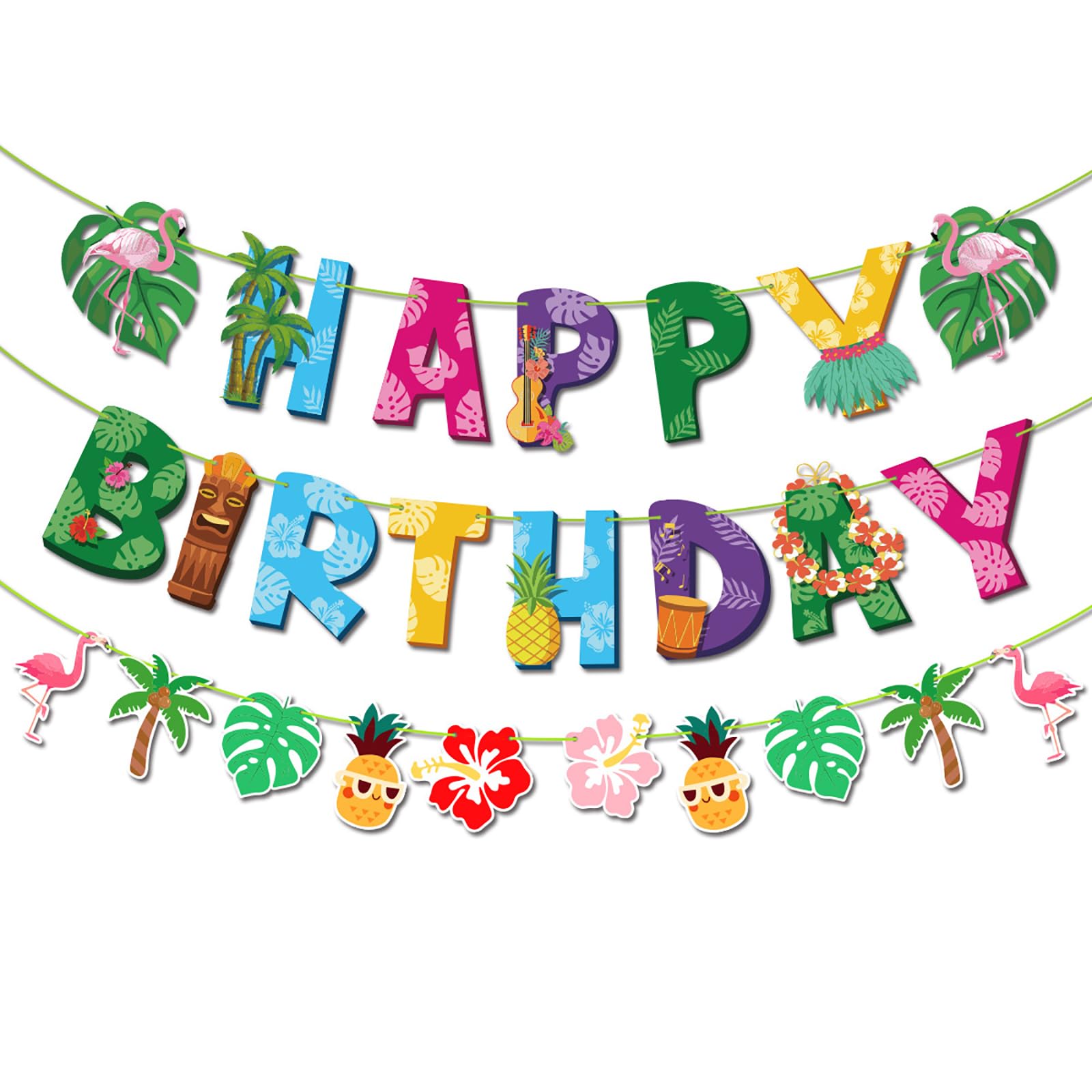 Snapklik.com : Hawaiian Happy Birthday Banner,3 Packs Hawaiian Birthday ...