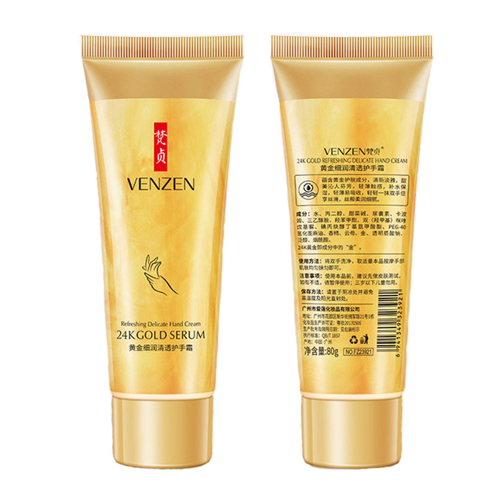 Amazon.com: VENZEN Refreshing Delicate Hand Cream 24K Gold Serum ...