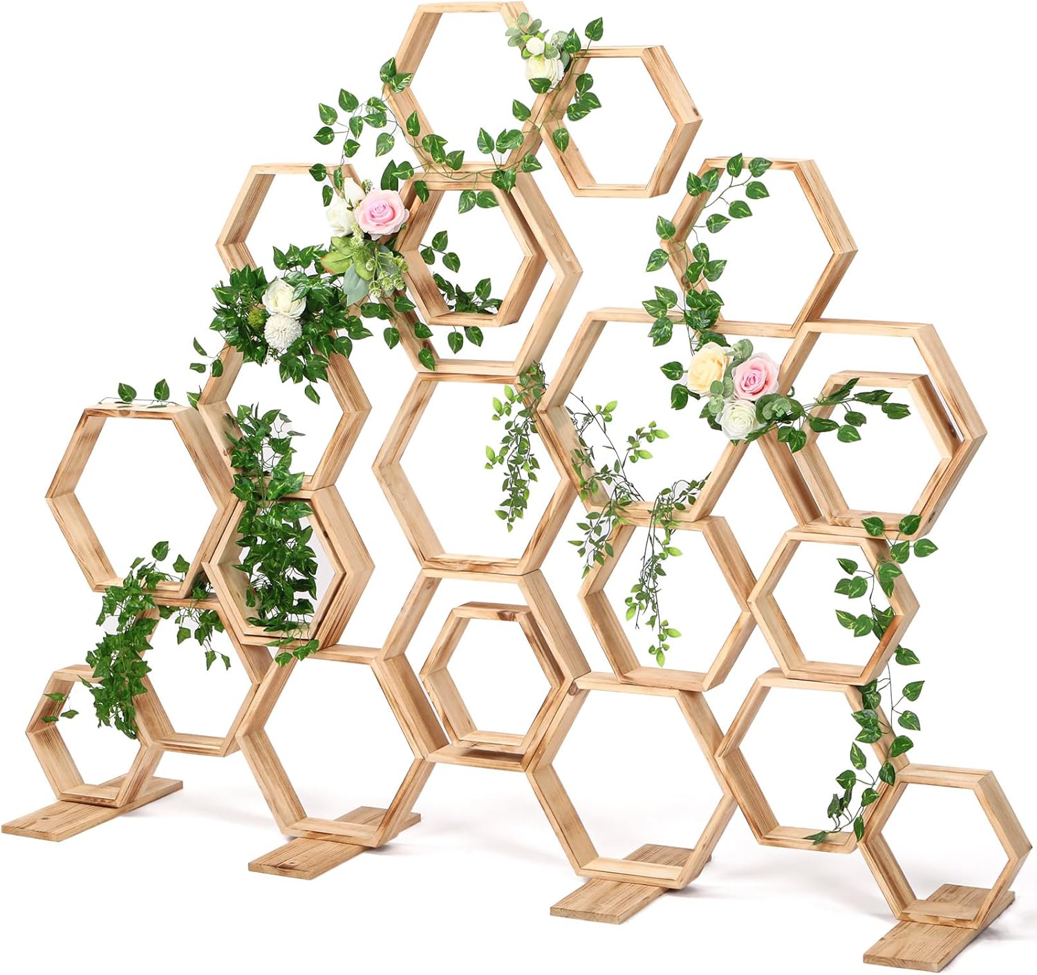 Amazon.com: Memorywuu 24 Pcs Wedding Wooden Hexagon Shelves Backdrop ...