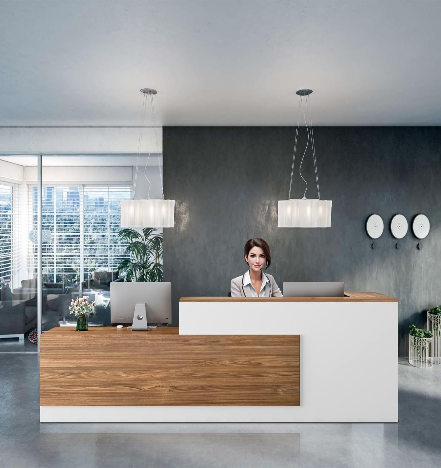 Amazon.com: Modern Large Wooden Front Reception Desk with Counter - L ...