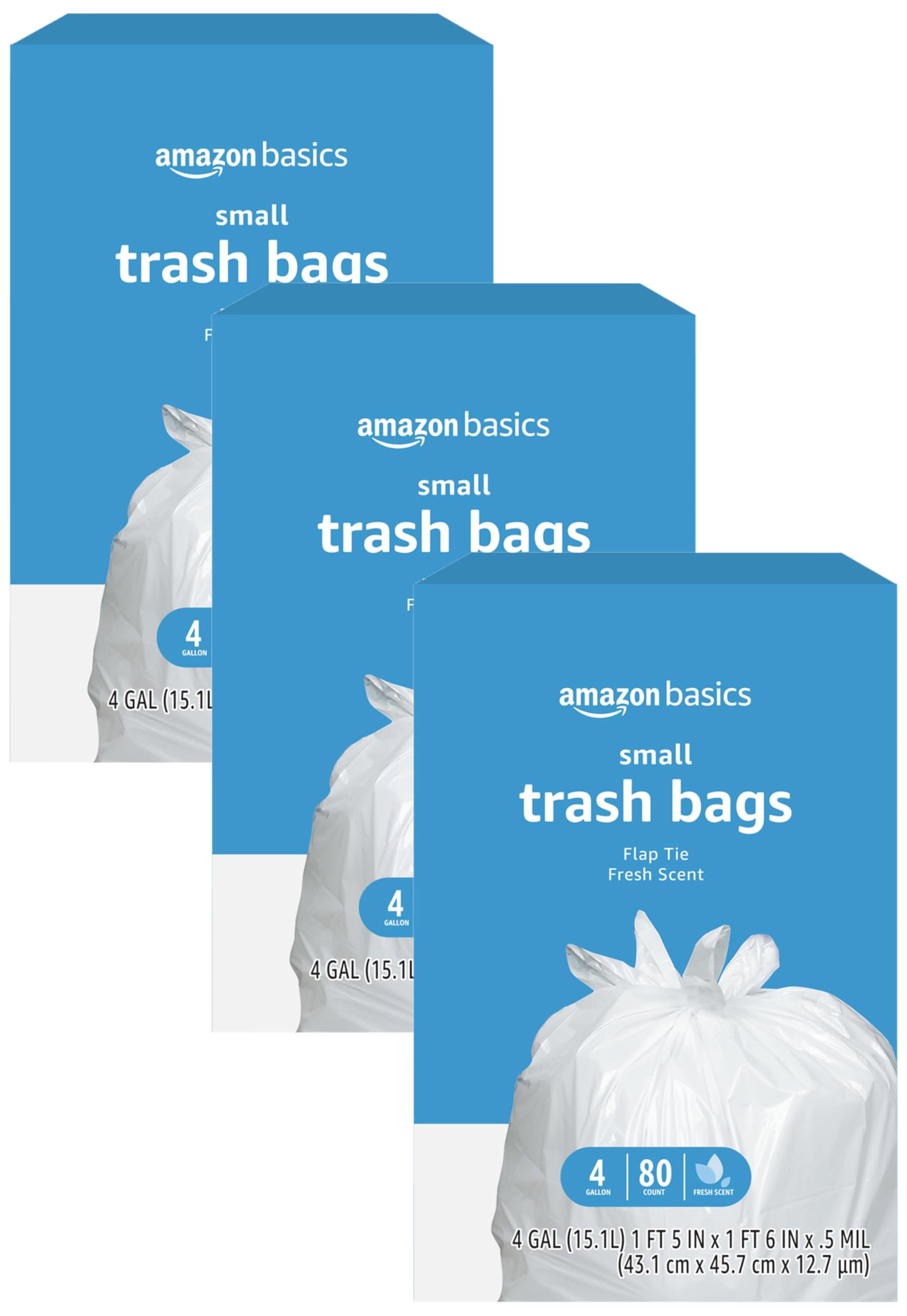 Amazon.com: Amazon Basics 4 Gallon Trash Bags, Flap Ties with Fresh ...