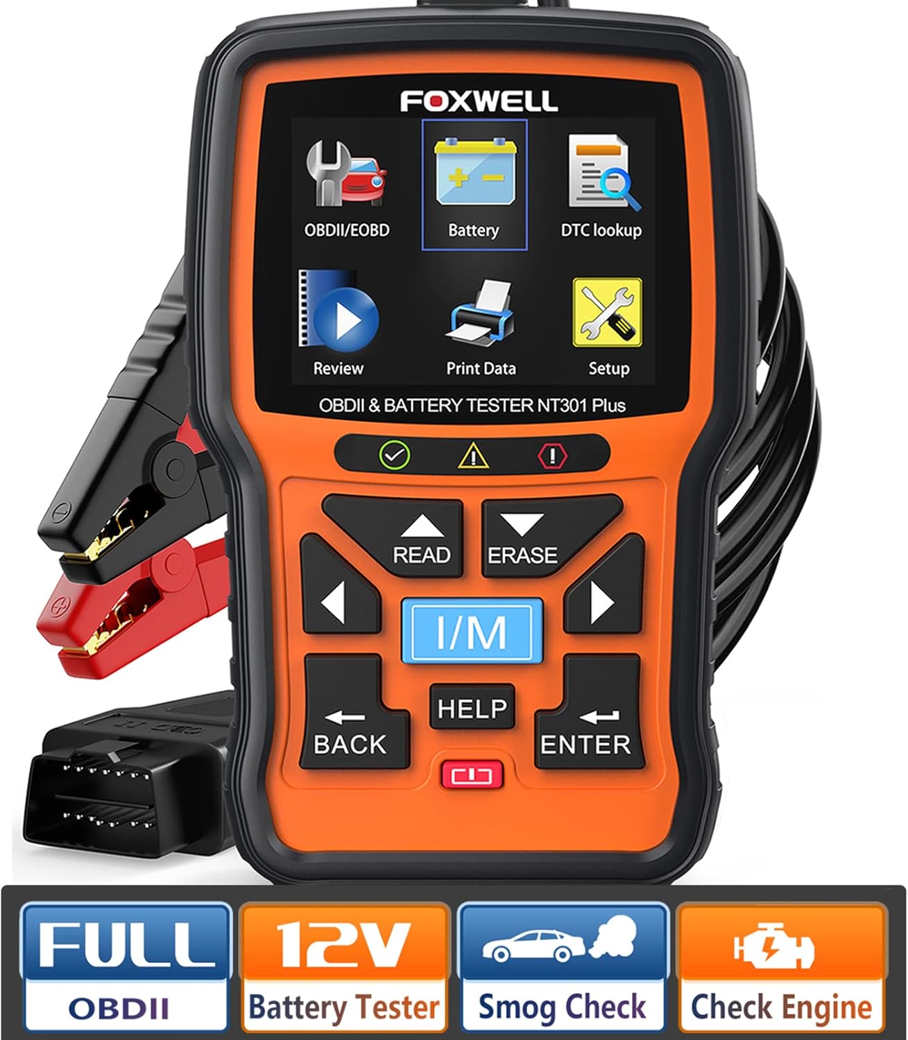 Amazon.com: Upgraded NT301 FOXWELL OBD2 Scanner Battery Tester, 2 in 1 ...