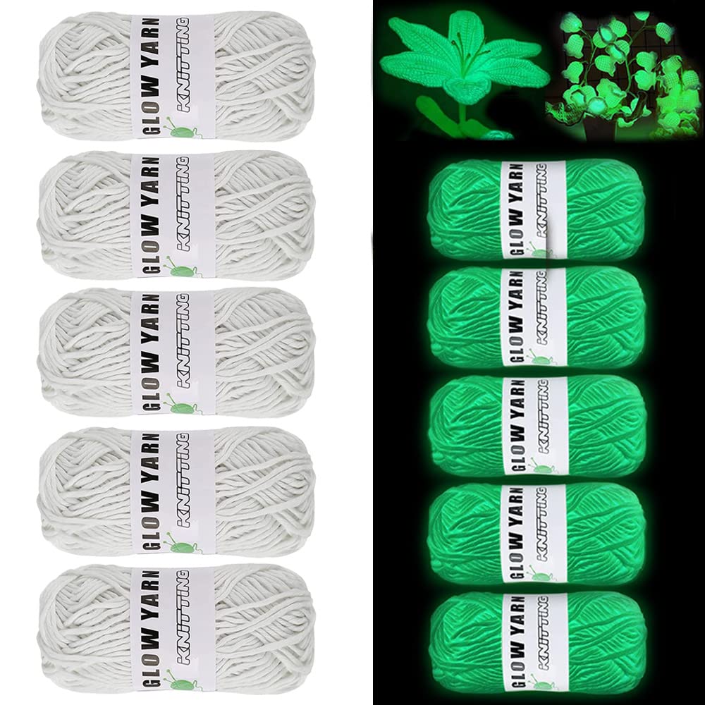 5 pcs 55 Yards Glow in the Dark Yarn for Knitting Luminous Crocheting ...