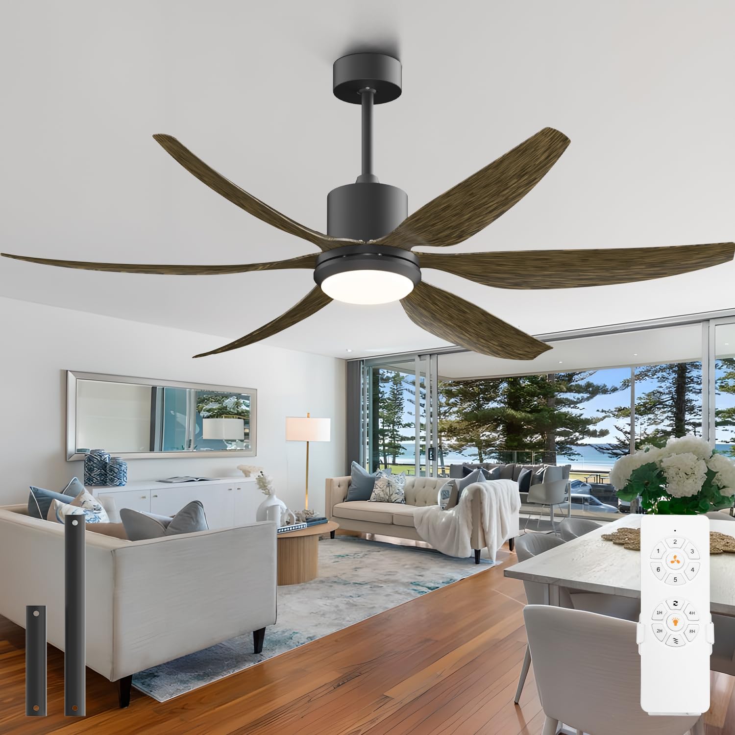 Industrial 66" Large Ceiling Fan with Light & Remote Control in Black ...
