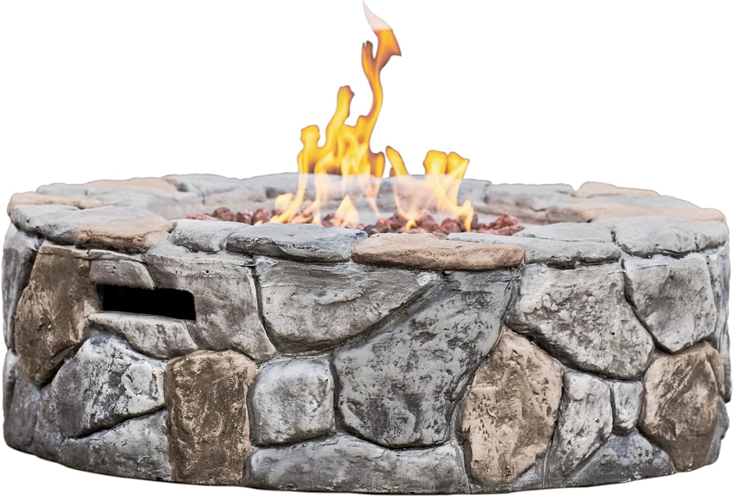 Peaktop HF09501AA Round 40,000 BTU Propane Gas Fire Pit Stone Look for ...