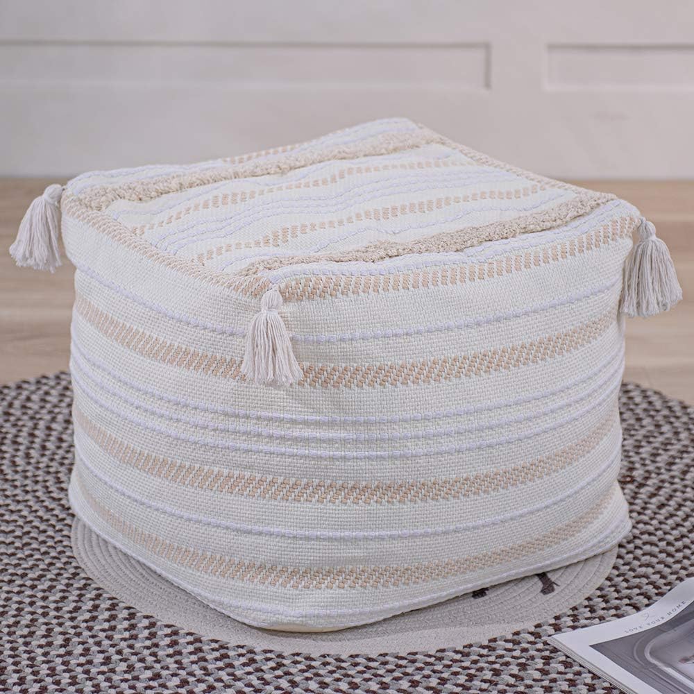 Amazon.com: DeChicor Tufted Boho Decorative Square Unstuffed Pouf ...