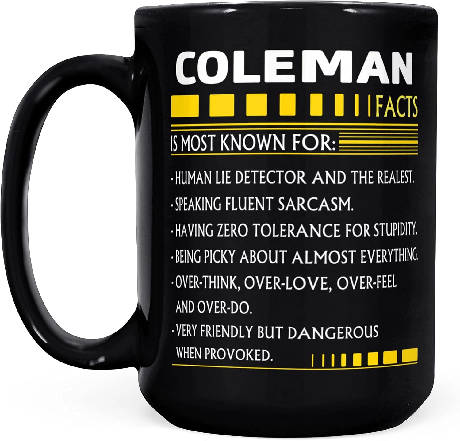 Amazon.com | Coleman Name Gift - Coleman Facts - Black Mug 11oz: Coffee ...