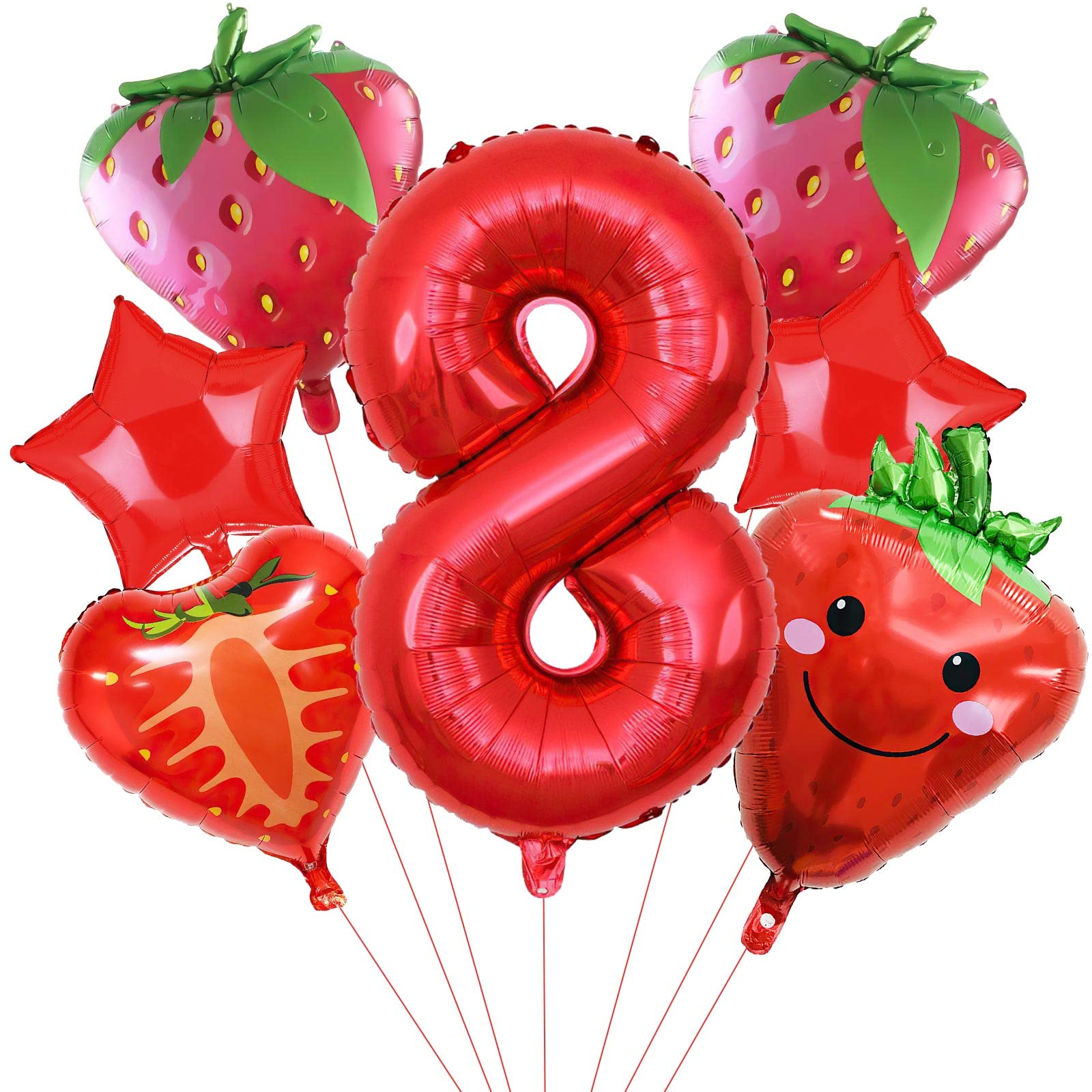 Amazon.com: 7pcs Strawberry Balloons, Sweet Strawberry Birthday Number ...