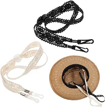 Tweruna 2 PCS Hat Straps for Wind, Adjustable Beige Black Chin Cord ...