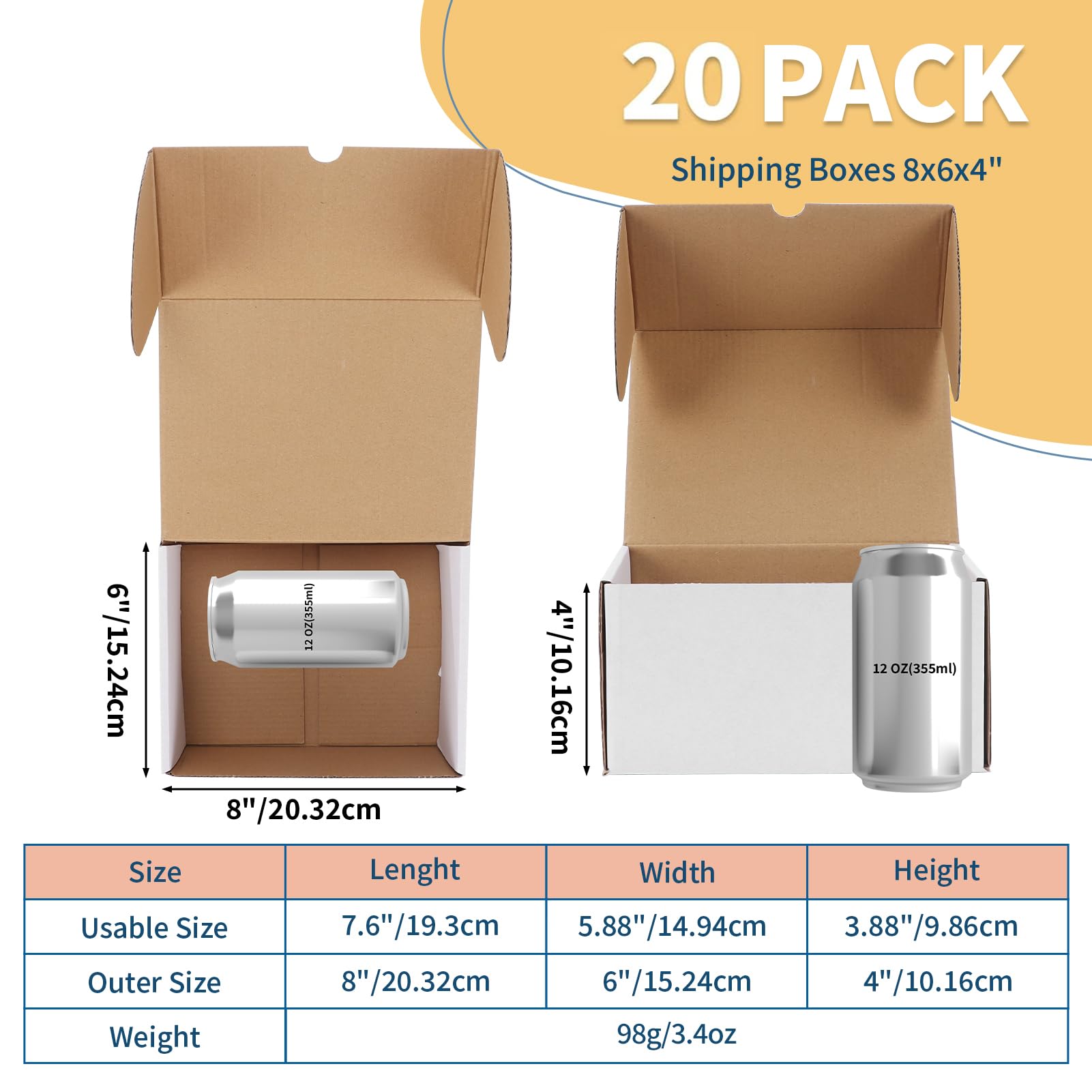 ZBEIVAN 8x6x4 White Shipping Boxes Set of 20, Corrugated Cardboard ...