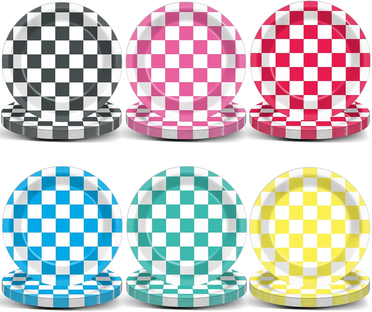 Amazon.com: 48Pcs Colorful Checkered Plates Race Car Theme Party ...