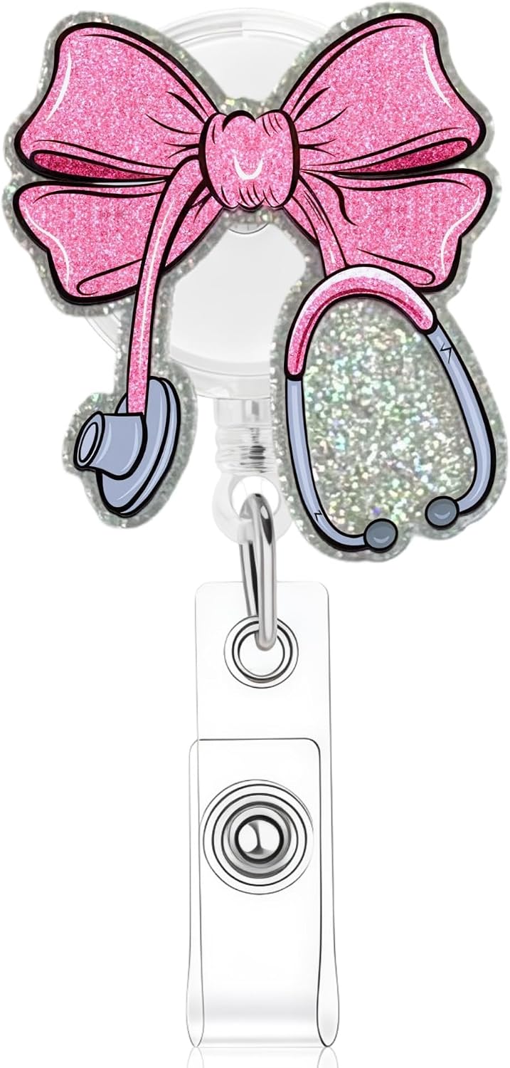 Amazon.com : Pink Bow Nurse Badge Reel, Cute Badge Holder with ...