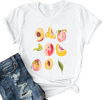 Oversized Peach Graphic Shirts for Women Fruit Graphic Tees Fruit Peach ...